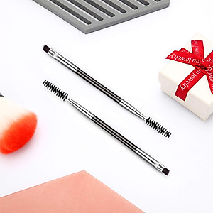 12 Packs Duo Eyebrow Brush, Spoolie Brush and Angled Brow Brush, Multi-functional Mini Eyelash Brush for Tinting Angled Eyebrow, Suitable for Cream Gel (Silver)