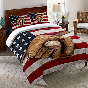SHINICHISTAR American Flag Baseball Comforter Set Twin Size for Teen Boys Gift Sport Bedding