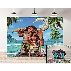 Moana Maui Backdrop Girl Birthday Party Background Cake Table Dress-up Banner Supplies Photobooth Props (7X5FT)