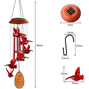 Solar Garden Light Energy-Saving Cardinal Wind Chimes for Mom Christmas Garden Gift Women Birthday Gift , Memorial Wind Chimes for Grandma Xmas Solar Cardinal Lights Outdoor