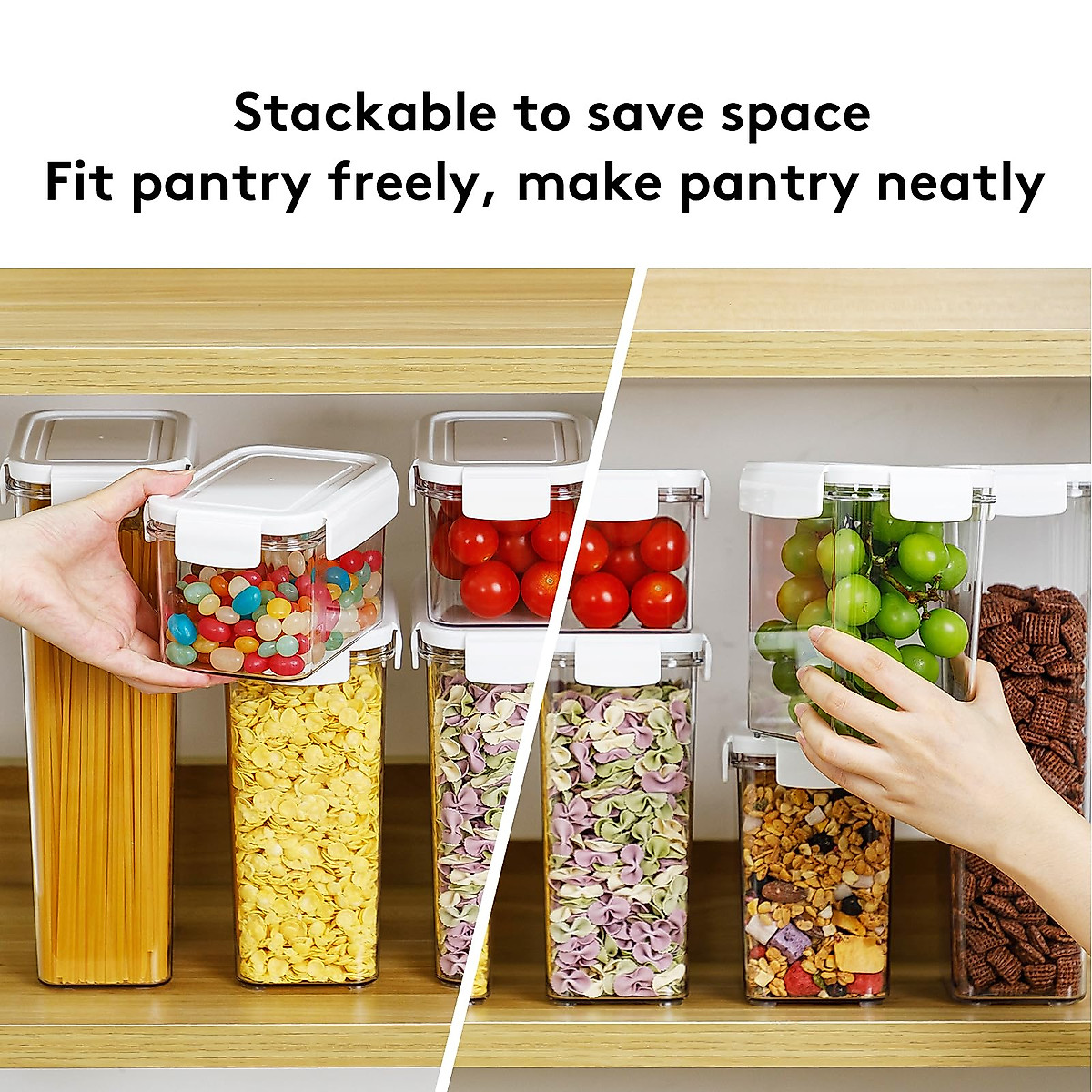 Crystal Clear Airtight Food Storage Containers with Lids, Plastic Canister Set for Kitchen Organization and Storage, for Flour, Sugar, Cereal, Rice, BPA Free Plastic 8-Pack with Different Sizes White