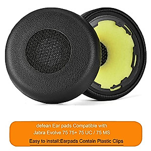Evolve 75 Ear Pads - defean Replacement Ear Cushion Compatible with Jabra Evolve 75 75+ 75 UC / 75 MS Headphone/Earpads Contain Plastic Clips,(Ear Pads not fit Jabra Evolve2 75 PC Wireless Headset)