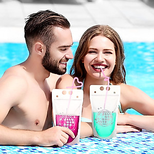 Hoolerry 72 Pcs Disco Pouches for Drinks Adult Drink Pouches 70s Disco Party Drink Pouches with Straws Resealable Disco Theme Drink Bags Plastic Zipper Clear Juice Pouches for Party Supplies (Classic)