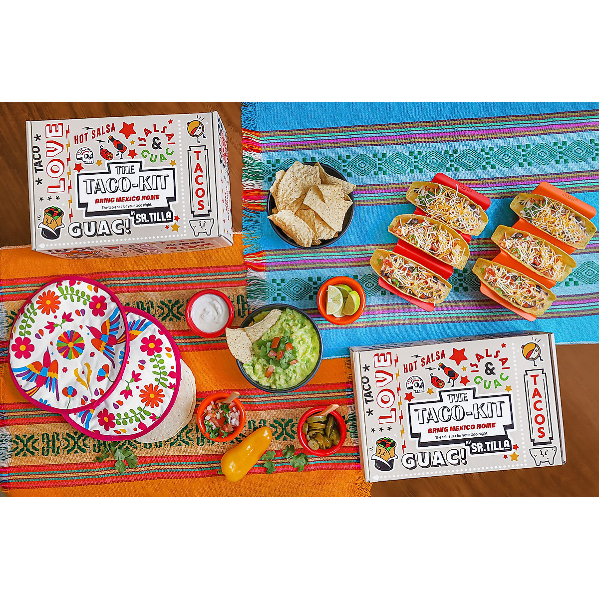 Taco Tuesday Box,The Taco kit table Set of 11 items for your Taco Tuesday,tortilla warmers, Taco Holders, Salsa Bowls, all you need to setup your taco night table for 2 persons in one Box
