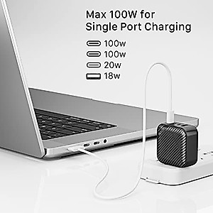 INVZI 100W USB C Multiport Charger, GaN III 4-Port USB Charging Station Fast Charger Power Adapter for MacBook Pro Air, iPad Pro, Dell XPS, Galaxy S21/S20, iPhone 13 12/12 Pro, Note 20/10+, Pixel