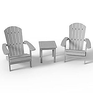 YEFU Adirondack Chair 3-Piece Set （Grey） Plastic Weather Resistant, with 2 Adirondack Chairs + an Outdoor Side Table…