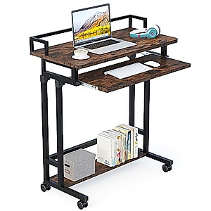 Tribesigns Rolling Portable Computer Desk, Adjustable Height Couch Sofa Table with Pull Out Keyboard Tray for Laptop, Mobile Standing Desk Bed Computer Cart for Small Space (rusti)