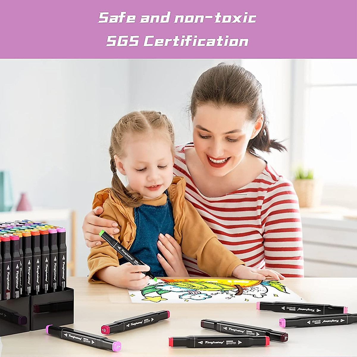 Tongfushop 100 Colors Alcohol Markers, Double Tip Blender Art Drawing Markers Set, Professional Permanent Sketch Pens for Artist Adult Coloring Illustrations with Organizing Case, Pad