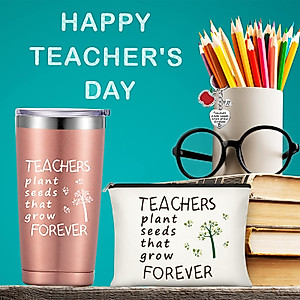 Geiserailie Christmas Teacher Appreciation Gift Sets Including Teacher Travel Tumbler Teacher Makeup Bags Keychain with Box for Women Men Thank You Teacher Gift Idea from Student(Classic Style)