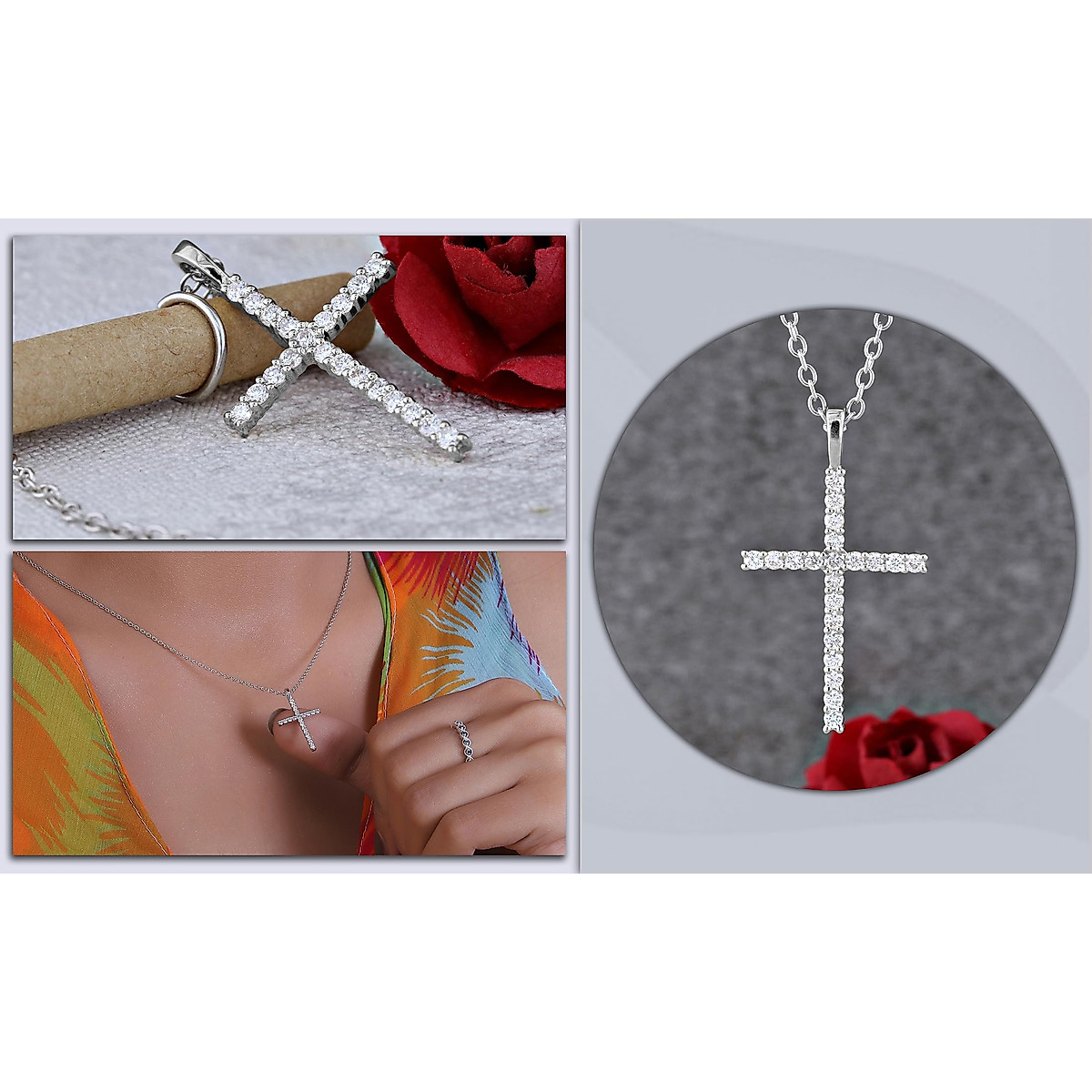 Dazzlingrock Collection 0.30 Carat (Ctw) Round White Diamond Thin Cross Pendant for Women with 18 inch Silver Chain in 14K White Gold