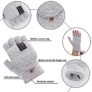 THINP Fingerless Gloves for Women and Men, Winter Gloves Warm Wool Knit Flip Fingerless Gloves with Cover Convertible Mittens Knitted Gloves (Grey)