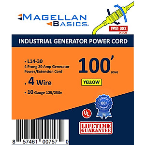 l14-30 Generator Cord 100 Feet JTW Cable, 125/250V 20Amp 7500 Watts UL Certified