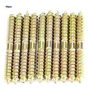 Dowel Screw, 10pcs 6 * 60mm Zinc Plating Dowel Screw Double Sided Screw Double Ended Screw Wood to Wood Woodworking Furniture Connecting Fixing Dowel Screws