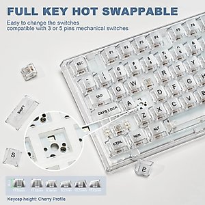 YUNZII X75 82 Key Hot Swappable Mechanical Keyboard with Transparent Keycaps, Gasket Mount 75 Keyboard, RGB Backlit Custom Gaming Keyboard for Windows/Mac (Kailh Jellyfish Switch, Wired-White)