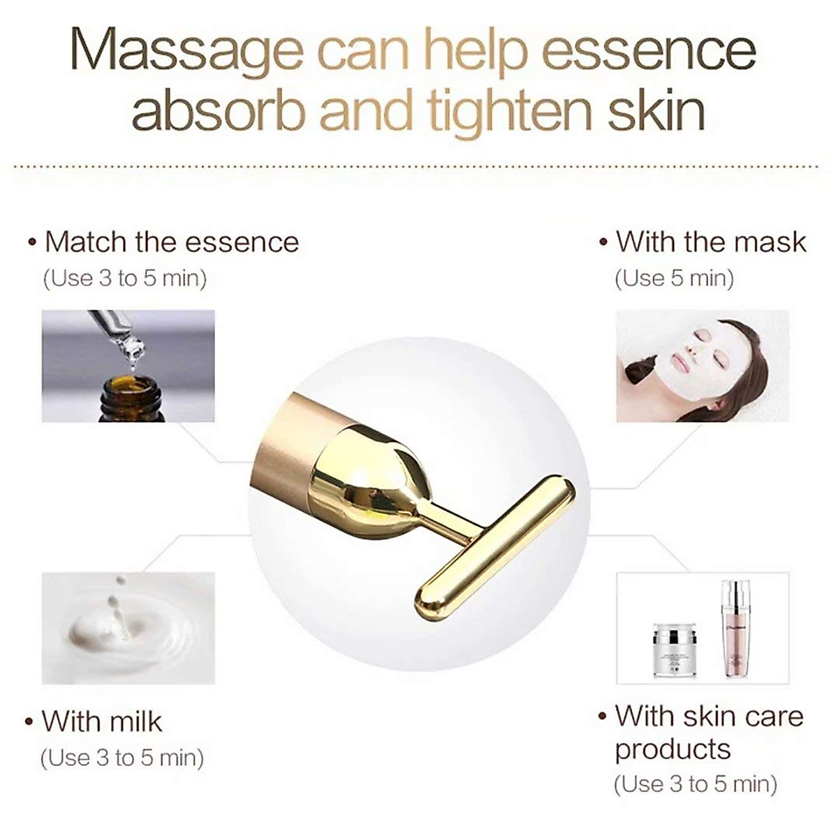 Beauty Bar 24k Gold Skin Care Face Massager Roller, 2 in 1 Electric 3D Roller and T Shape Energy Beauty Bar for Face Lift and Skin Tightening