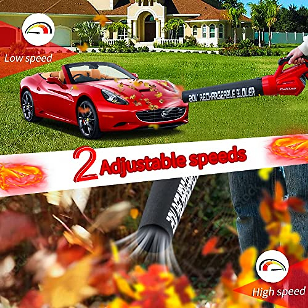 Cordless Leaf Blower, PULITUO 20V 400 CFM Large Air Volume Battery Powered Leaf Blower, Lightweight Low Noise Electric Leaf Blowers for Lawn Care ,Snow Blowing & Yard Cleaning