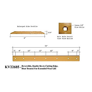 Digger Supply KV22685HT or T32742HT - Bolt On Skid Steer Cutting Edge, Heat Treated, Double Bevel, Reversible w/Hardware, fits John Deere T32427-5/8"x6"x72"
