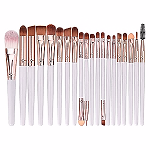 Female Makeup Brushes Set 20pcs Professional Cosmetics for Face Eyeshadow Eyebow Eyelash Lip Highlighter Powder Foundation Make Up Brush Kit Tools (White)