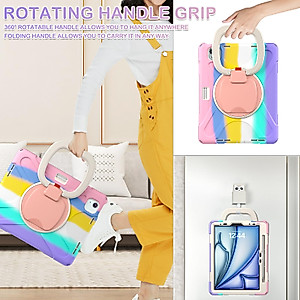 BATYUE for iPad Air 6th Generation 11-inch (M2) 2024 Case, iPad Air 5th/4th Gen 10.9" Case 2022/2020, iPad Pro 11" 4th/3rd/2nd/1st Case, with Pencil Holder+Kickstand+Shoulder Strap (Colourful Pink)