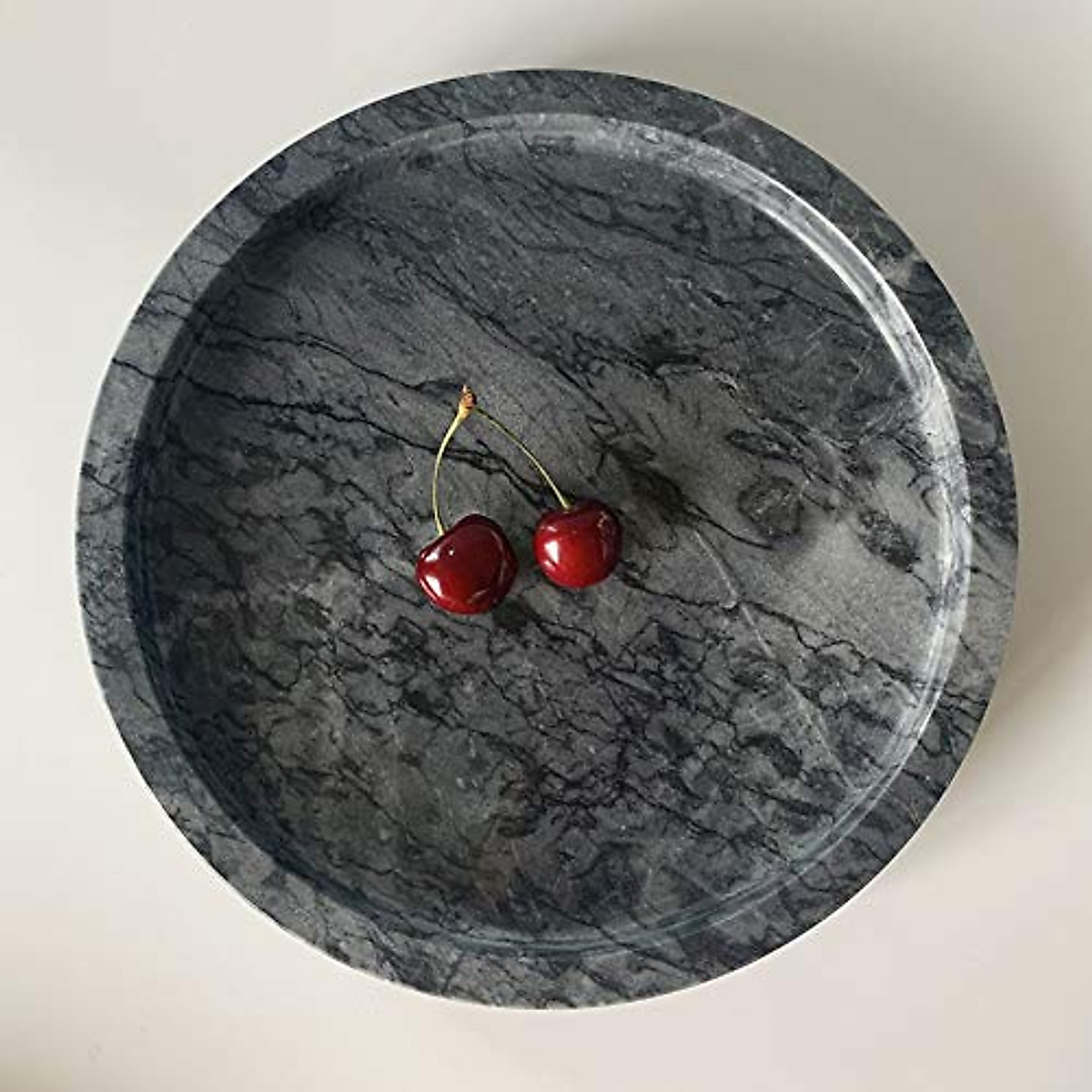 StonePlus Natural Real Marble Vanity Bathroom Tray/Neat Organizer for Cups, Shampoo Perfume Jewelry (Black Gray, 9.84Dx1.18H)