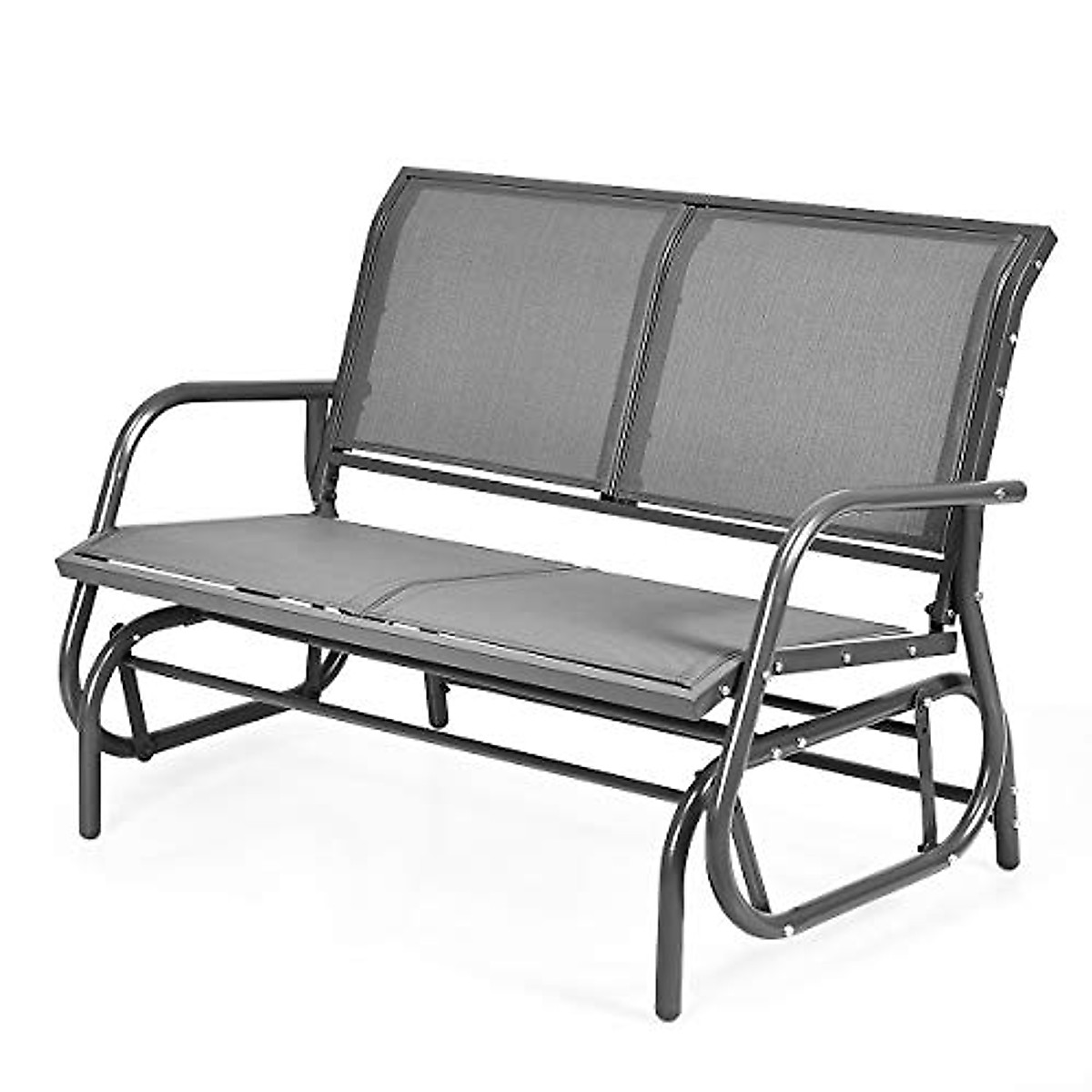 DORTALA 48'' Outdoor Patio Swing Glider Bench Chair, Cozy Patio Bench for 2 People, Steel Rocking Garden Loveseat with Spacious Space, Swing Lounge Glider Chair for Patio Backyard Poolside Lawn, Grey
