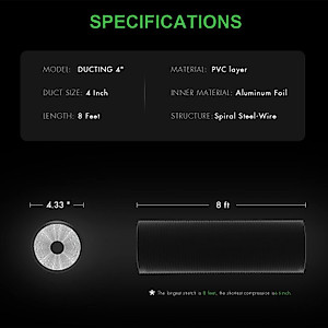 iPower 4 Inch 230 CFM Inline Duct Ventilation Fan with 8 Feet Ducting, HVAC for Grow Tent Ventilation, Upgrade