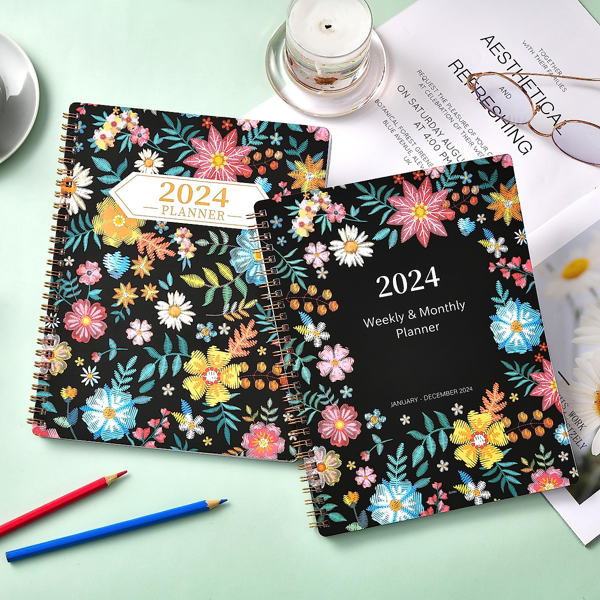 2024 Planner - Planner 2024, January 2024 - December 2024, 8" x 10", Weekly Monthly Planner 2024 with Printed Tabs, Flexible Cover, Twin- Wire Binding