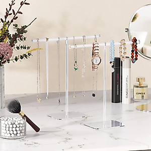 Aredpoook Jewelry Stand Necklace Stand 2 Tower, Clear Necklace Holder Jewelry Holder, Acrylic Jewelry Organizer, Bracelet Hanging Organizer, Display Stand for Bangles, Rings, Earrings and Watch