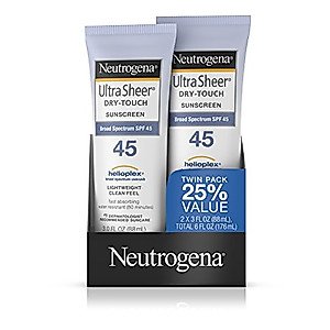 Neutrogena Ultra Sheer Dry-Touch Water Resistant and Non-Greasy Sunscreen Lotion with Broad Spectrum SPF 45, 3 fl. oz, (Pack of 2)