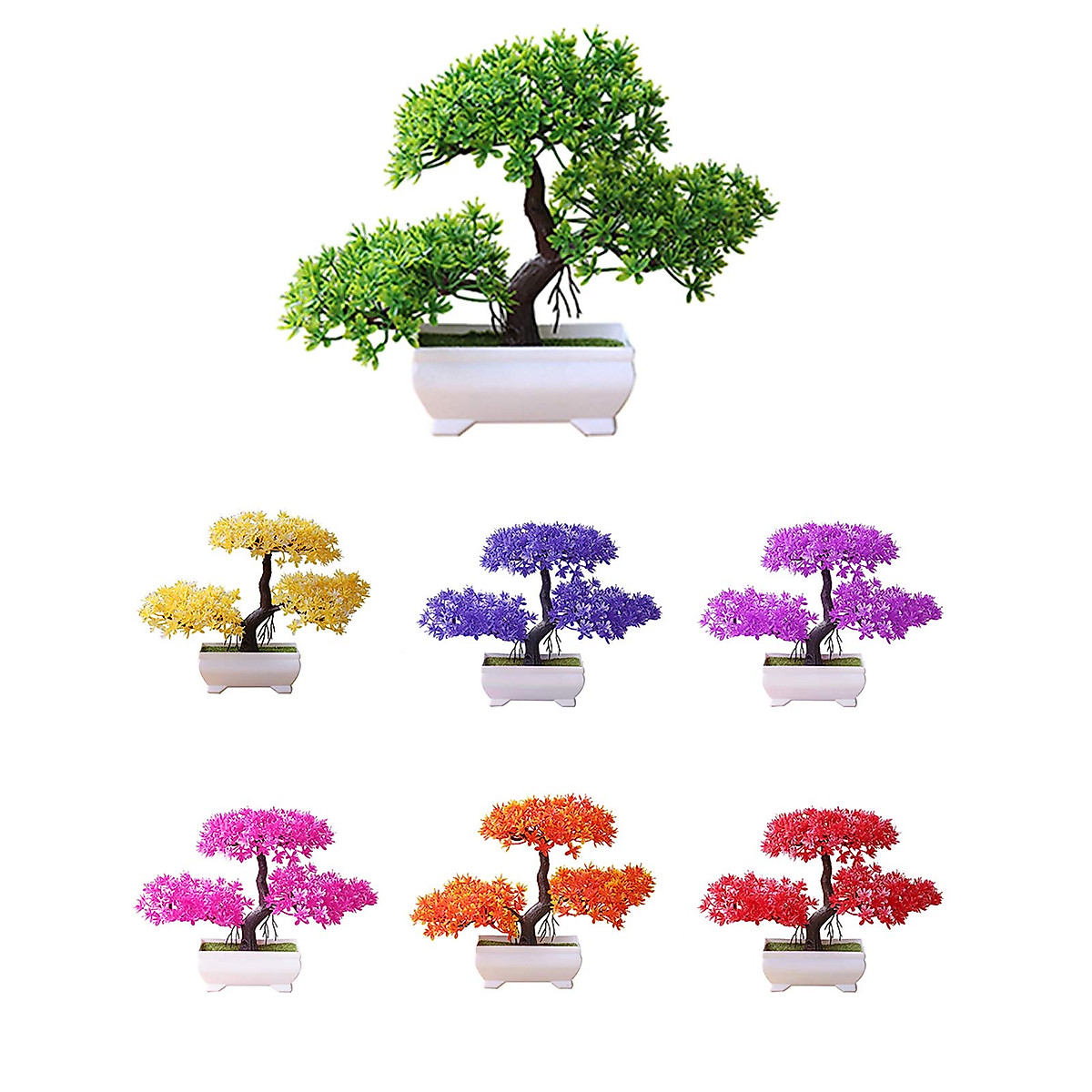 WskLinft Artificial Bonsai Natural Lifelike Plastic Welcome Pine Bonsai Home Office Green