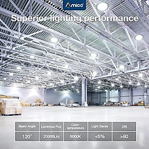 Amico 4 Pack UFO LED High Bay Light 150W 21,000lm 5000K with UL Listed US Hook 5' Cable Alternative to 650W MH/HPS for Gym Factory Barn Warehouse Lighting Fixture