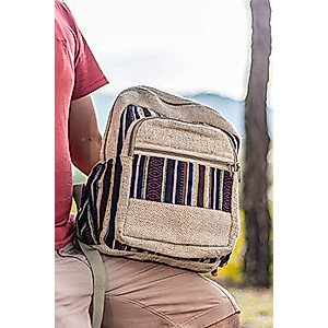Fwosi Hippie Backpacks - Unisex Hemp Bookbag for School, Day Hiking & Travel - Lightweight, Multi-Pocket, 5 Compartments for Books, Purse, Wallet, Everyday Accessories - Handmade Crafts from Nepal