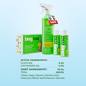 BugMD Ant Killer & Bug Spray - Roach and Cockroach Killer Indoor, Spider and Flea Spray for Home, Fly and Insect Defense, Natural, Safe with Essential Oils, Plant-Powered, Pest Control - Starter Kit
