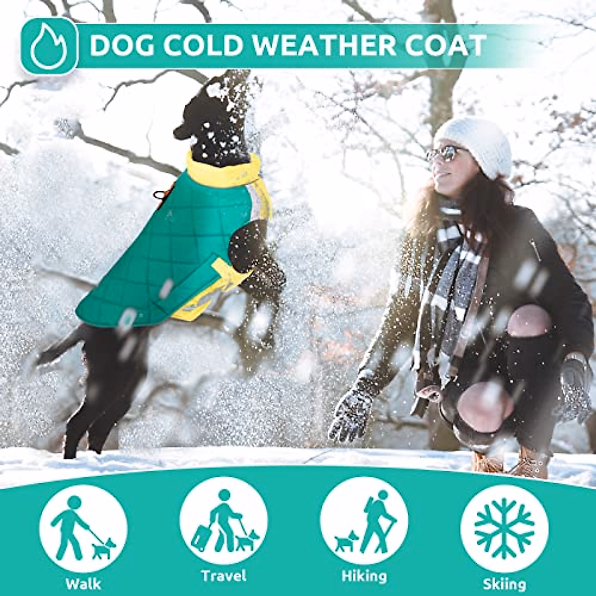 ABRRLO Dog Winter Coat Reflective Dog Harness Jacket Vest with D-Ring Leash Attachment Dog Cold Weather Coats Warm Pet Clothes Waterproof Dog Snow Jacket for Small Medium Large Dogs(Green,M)