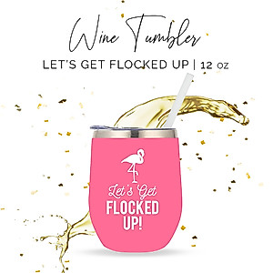 Let's Get Flocked UP! 12oz Flamingo Wine Tumbler With Lid and Straw, Flamingo Cup Perfect for Birthday Party, Bachelorette Party, and Bridal Shower Flamingo Wine Glass