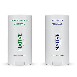 Native Deodorant | Natural Deodorant for Women and Men, Aluminum Free with Baking Soda, Probiotics, Coconut Oil and Shea Butter | Eucalyptus & Mint and Unscented - Variety Pack of 2