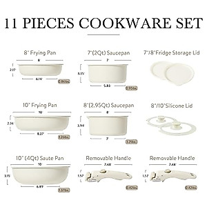 CAROTE 11pcs Pots and Pans Set, Induction Kitchen Cookware Sets Non Stick with Removable,Detachable Handle, RV Cookware Set, Oven Safe