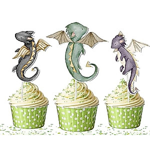 10 pcs Dragon Cupcake Toppers - Magical Dragon Cake Decorations for Fantasy Parties