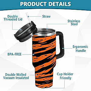 Flradish 30oz Tumbler with Handle, Tiger Skin Texture Stainless Steel Tumbler with Lid and Straws Double Wall Vacuum Insulated Leakproof Coffee Travel Mug