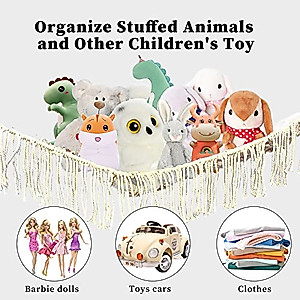 Boho Stuffed Animals Net Or Hammock Large,55 inch Toy Hammock Macrame Stuff Animal Storage Corner Hanging Net Holder,Mesh Hammock Plush Toy Organizer with Tassel & Hooks for Bedroom