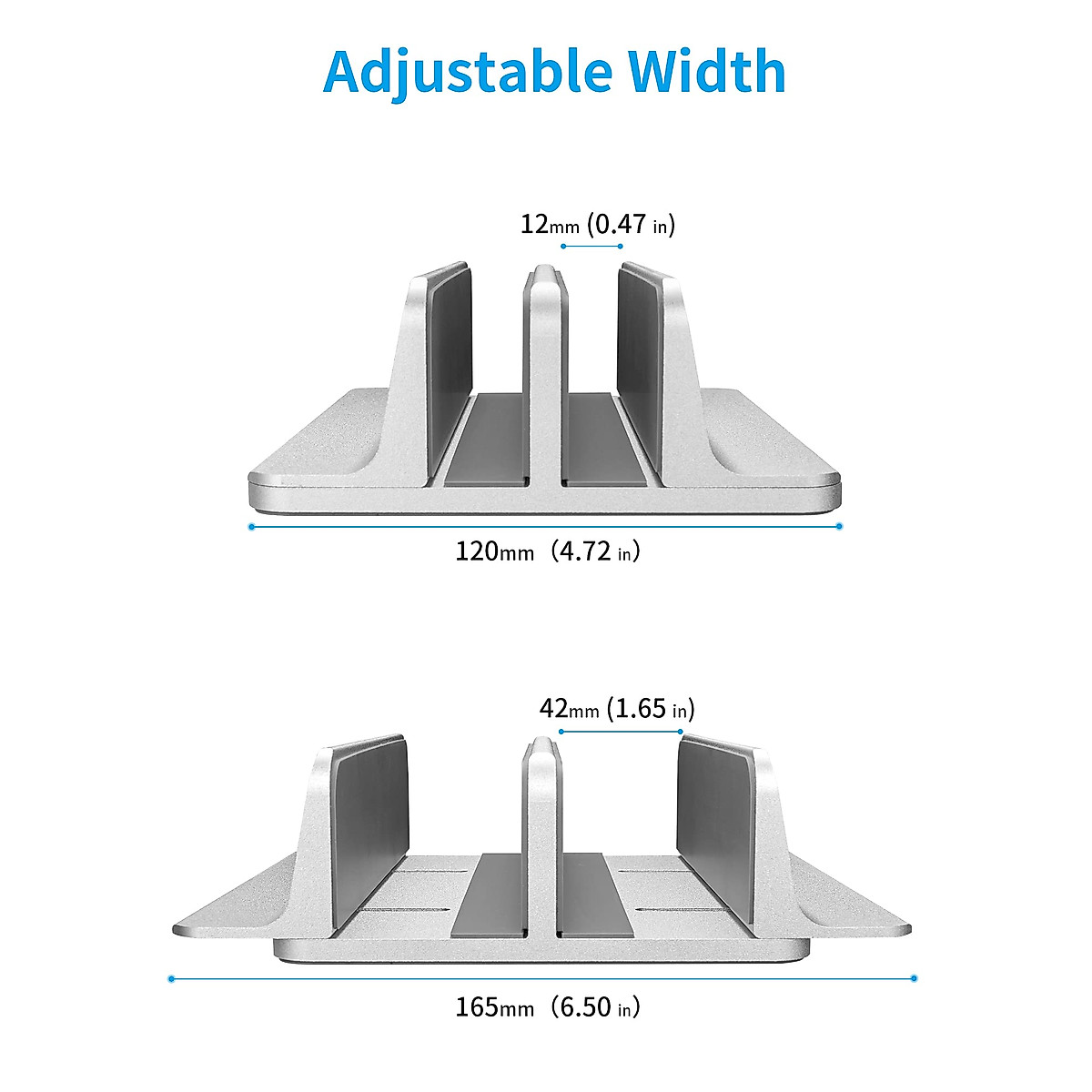 JARLINK (Upgraded Dock Version Vertical Laptop Stand, Double Desktop Stand Adjustable Laptop Holder (up to 17.3 inches) Compatible with All MacBook Pro/Air/Microsoft Surface (Silver)