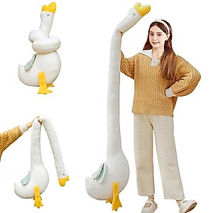 ELAINREN Giant Swan Stuffed Animal Toy with Long Neck, 55Inch White Goose Plush Soft Hugging Body Pillow Home Decor Cushion Easter Cute Duck Goose Plushie Dolls Gifts for Kids Xmas