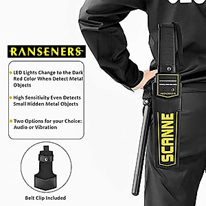 RANSENERS Metal Detector Wand,Security Wand,Portable Adjustable Sound & Vibration Alerts, Detects Weapons Knivers Screw (High Sensitivity, Black)