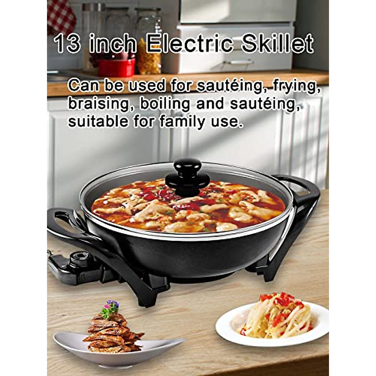 13 Inch Nonstick Electric Skillet - for Roast Fry Steam
