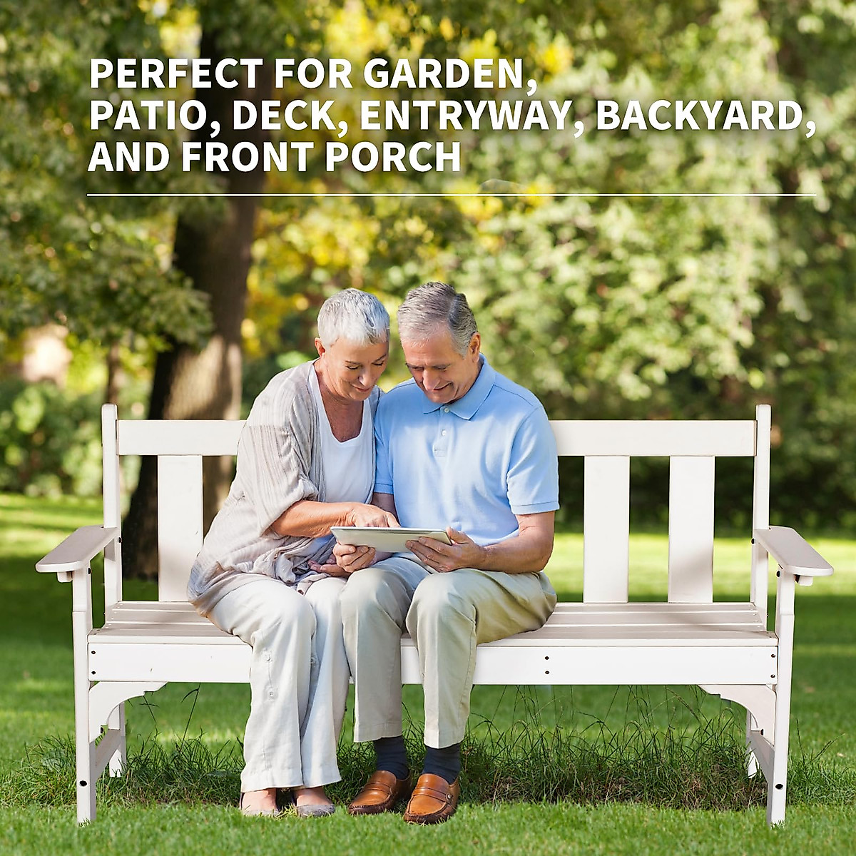 nalone Outdoor Bench, HDPE All Weather Patio Bench Load up to 800 Lbs, 2-Person Garden Bench Rot-Proof Fade Proof for Patio, Porch, and Park (White)