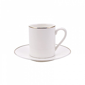 KARACA Elda Porcelain Espresso and Turkish Coffee Cup Set for 6-12 Pieces - Espresso Cups with Saucers - 80ml - White Gold