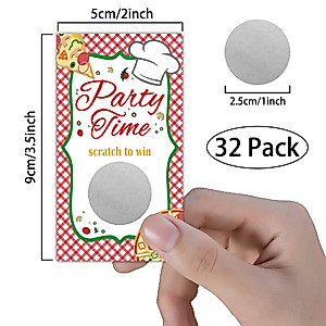 REWIDPARTY Pizza Party Scratch Off Game Cards（32 PCS） Wedding Bridal Baby Shower Scratch Off Cards Activity for Christmas Thanksgiving Raffle Tickets Family Holiday Games Supplies for Kids Adults