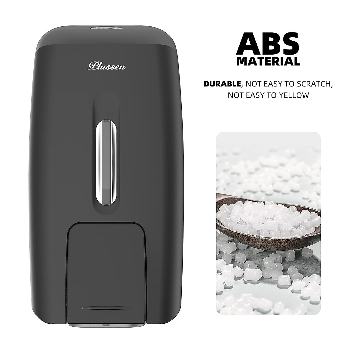 PLUSSEN Soap Dispenser Wall Mount Adhesive Commercial Soap Dispenser 800ml No Drill Hand Sanitizer Dispenser for Bathroom Support Liquid and Gel,Black-PN9088