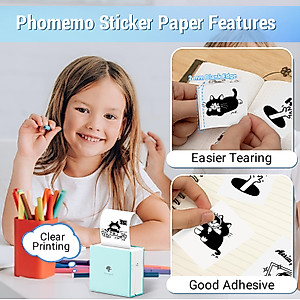 Phomemo White Self-Adhesive Thermal Paper, Glossy Printable Sticker Paper for Phomemo M02/M02 Pro/M02S/M03 Bluetooth Pocket Mobile Printer, Black on White, 50mm x 3.5m, Diameter 30mm, 3-Rolls