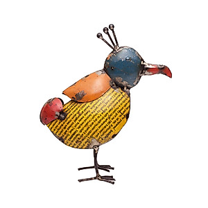 DeKulture Bird with Crest Figurine: Handmade Recycled Iron, Bird Statues for Living Room, Wildlife Decor (9x4x10.5 Inches)